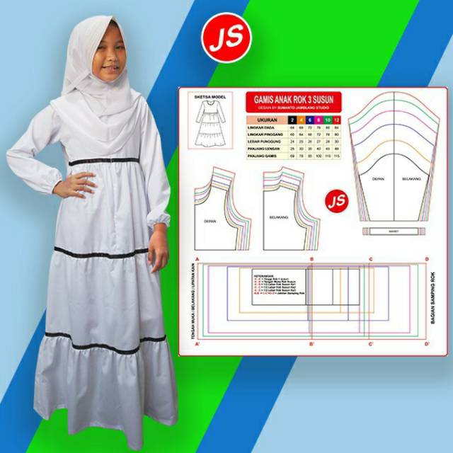 Jual Pola Jiplak Gamis Anak Rok 3 Susun JIP045 | Shopee Indonesia