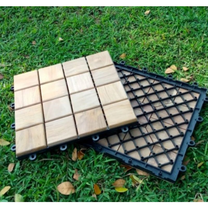 Jual ubin lantai kayu deckingtile kayu jati | Shopee Indonesia