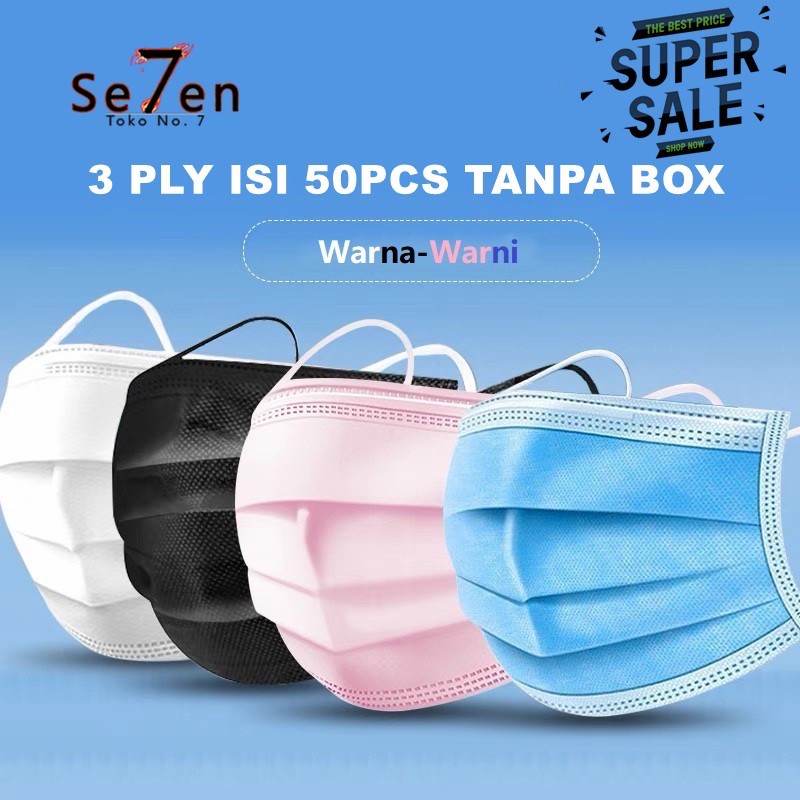 MASKER EARLOOP 3PLY WARNA BIRU PINK HITAM PUTIH - DISPOSABLE FACE MASK ...