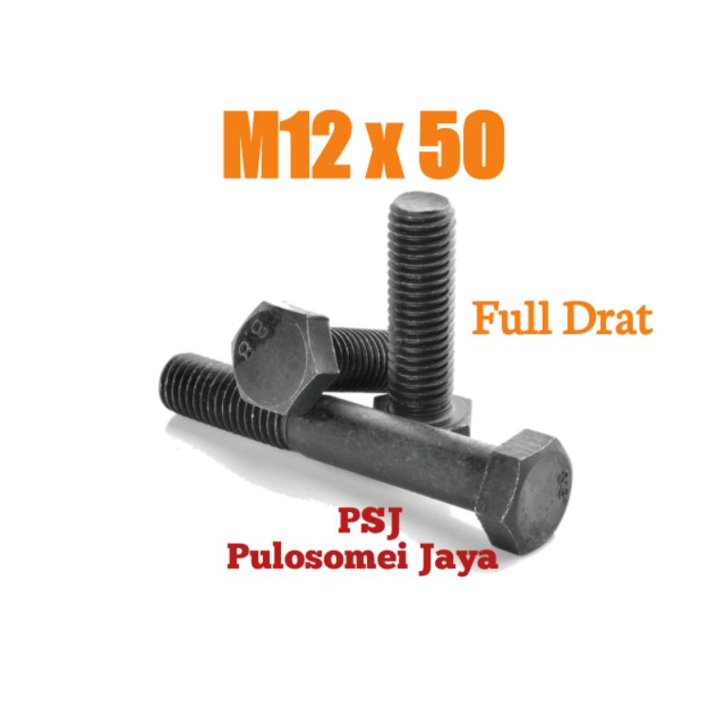 Jual Baut Mur Baja 8.8 M12 x 50 / High Tensile Bolt Grade 8.8 (FD) | Shopee Indonesia