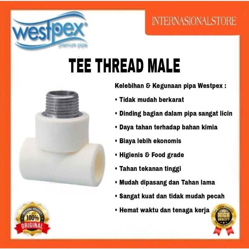 Jual Fitting pipa PPR Westpex Tee Thread Male T25-1/2M-25 (Drat Luar ...