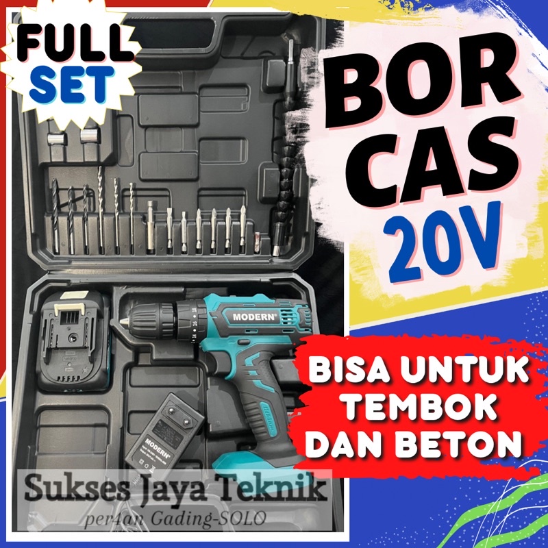 Jual Mesin bor cas Beton impact 20V tembok SET KOMPLIT cordless hammer ...