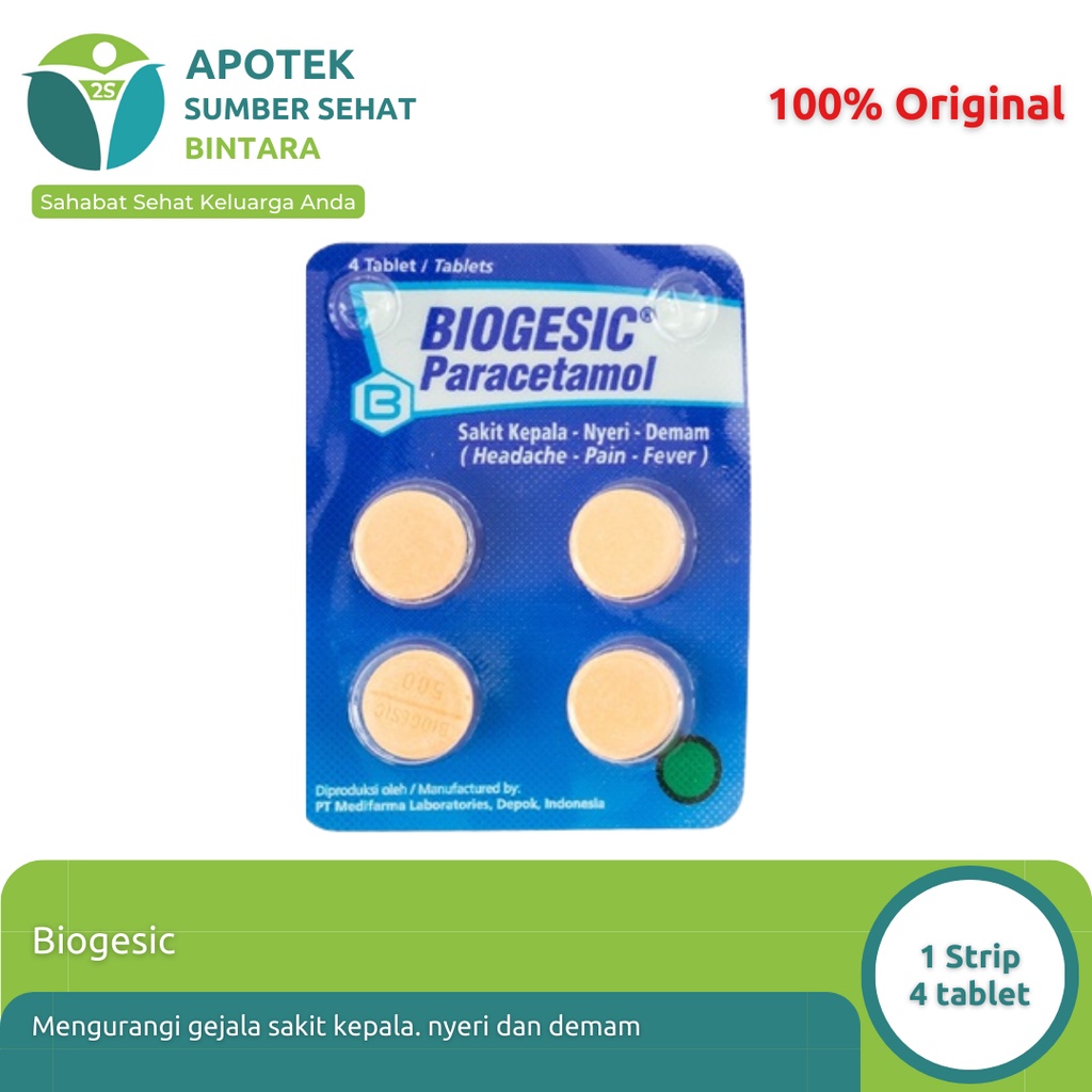 Jual Biogesic Obat demam, nyeri dan sakit kepala 1 strip 4 tablet ...