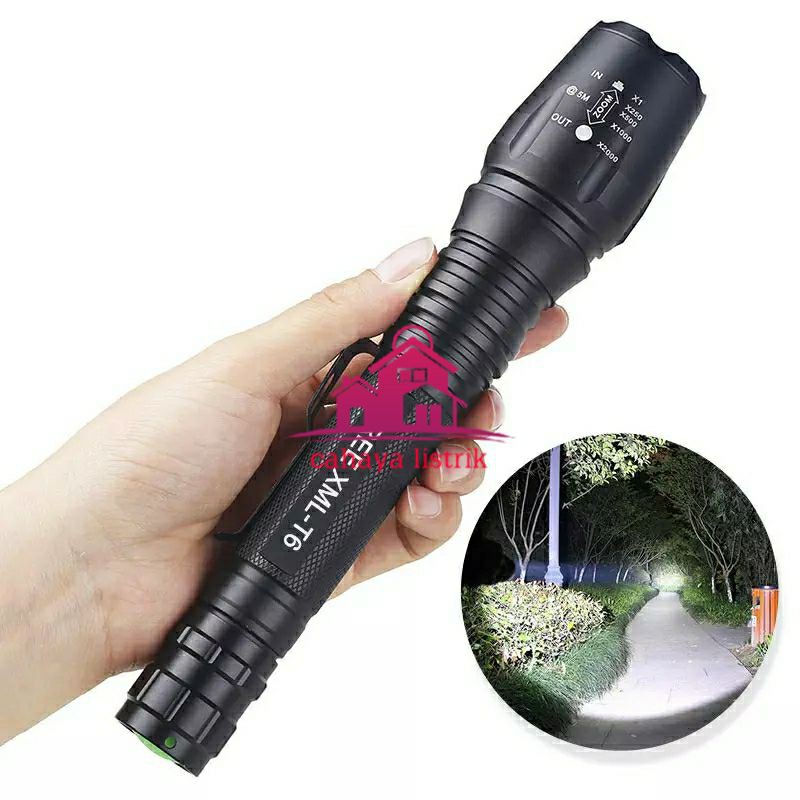 Senter Led Super Terang Jarak Jauh 8000 Lumens Fulllset + Baterai 18650 ...