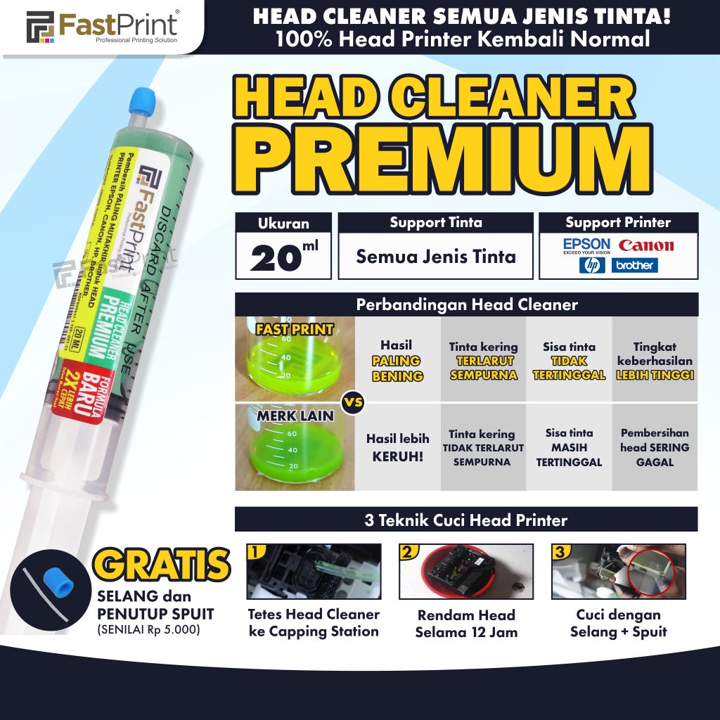 Jual Head Cleaner Premium 20ML Pembersih Head Printer Epson Canon HP ...