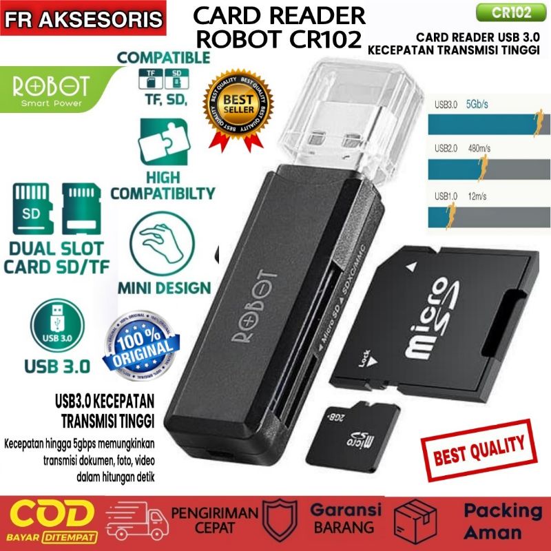 Jual CARD READER ROBOT CR102 USB 3.0 TF / SD WITH 2 SLOT CARD READER 3. ...