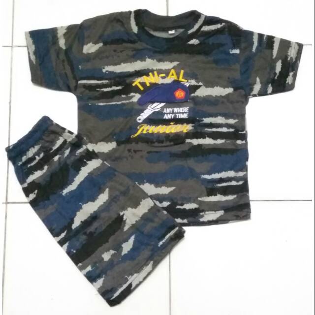 Jual Baju Kaos Setelan Lengan Pendek Anak Doreng Loreng Army TNI AL | Shopee Indonesia