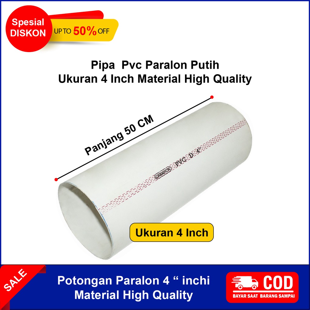 Jual PIPA PVC PRALON PARALON PUTIH 4 INCH D POTONGAN 50 CM MURAH ...