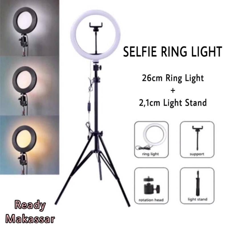 Jual Ringlight Ring light 26cm + Tripod 3110 Selfie Make Up Live Vlog ...