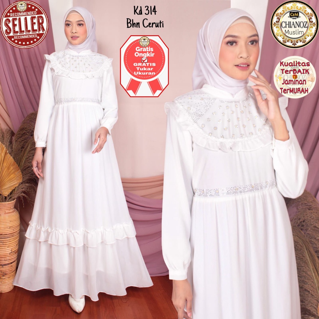 Jual CHIANOZ Gamis Putih Hitam Ceruti Mewah Premium Sifon Renda Brukat ...