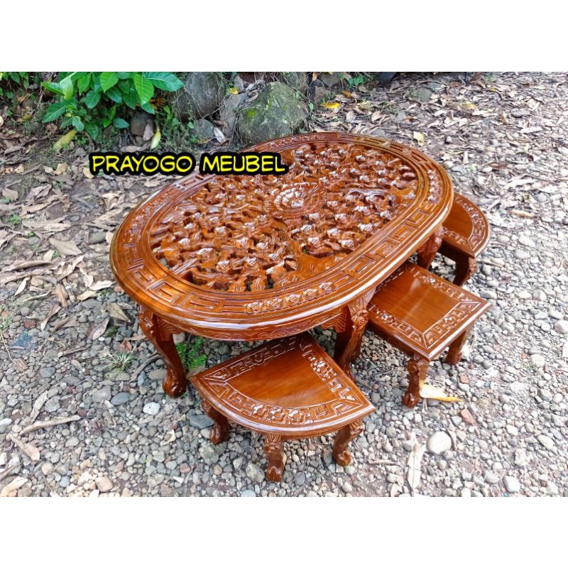 Jual meja osin ukir kayu jati motif ukiran bunga sakura - meja makan ...