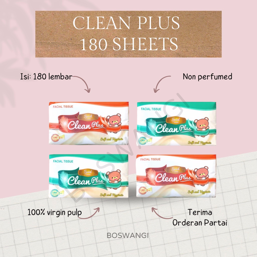 Jual CLEAN PLUS 180 SHEETS / CLEAN PLUS SOFTPACK / TISSUE CLEAN PLUS ...
