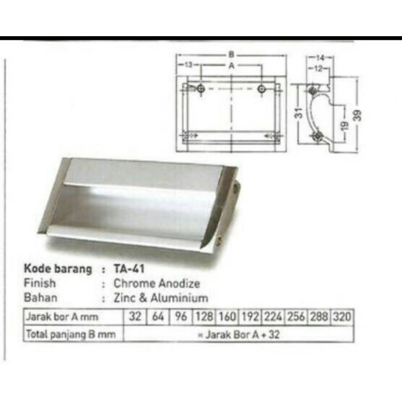 Jual Handle Tanam Tarikan Aluminium Kom Pintu Sliding TA 41 Huben ...