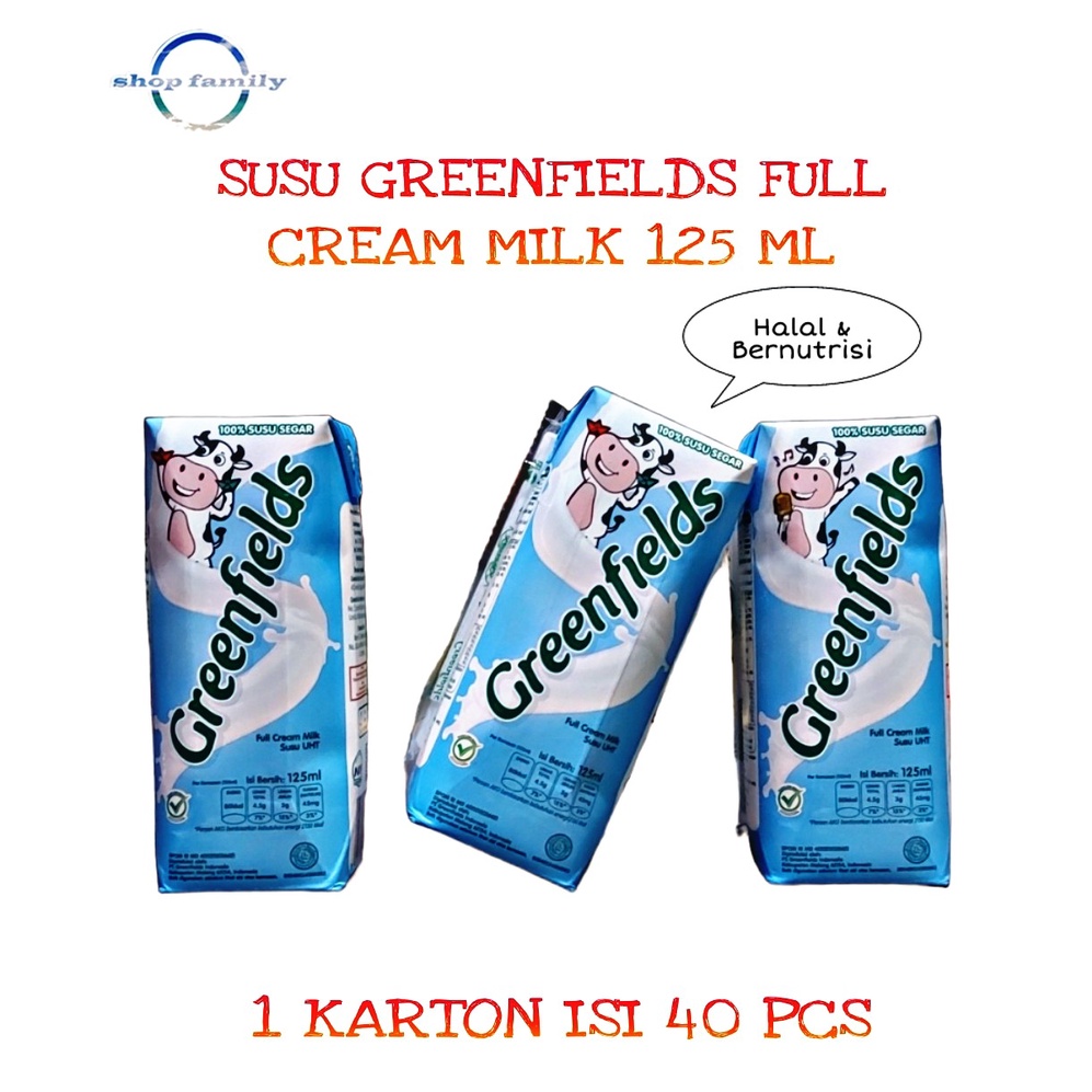Jual SUSU UHT GREENFIELDS FULL CREAM MILK 125ML 1 KARTON ISI 40 PCS ...