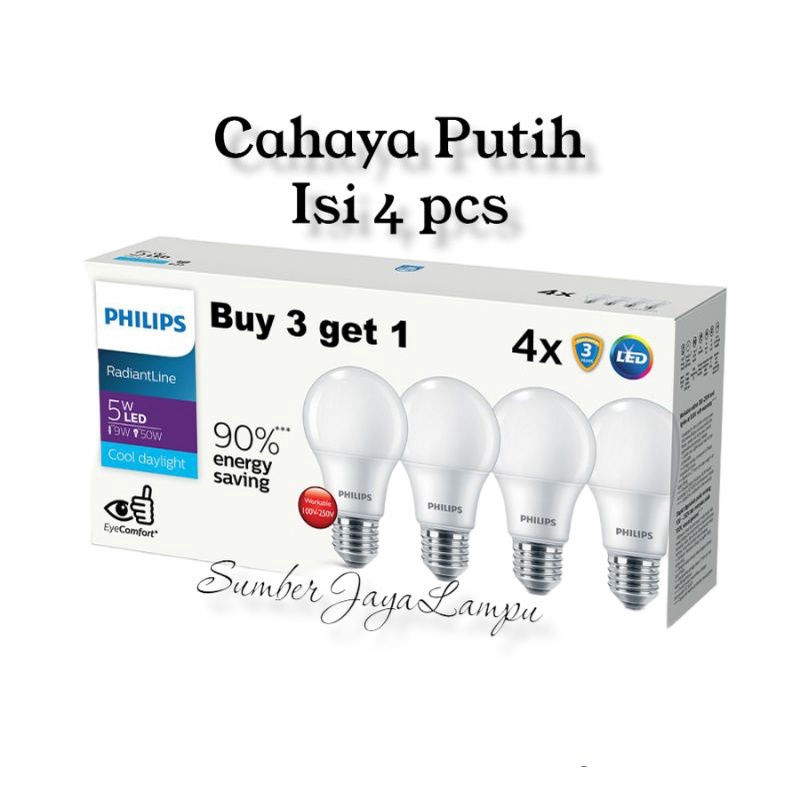 Jual Lampu Led Philips RADIANTLINE 3+1 MULTIPACK 5 WATT | Shopee Indonesia