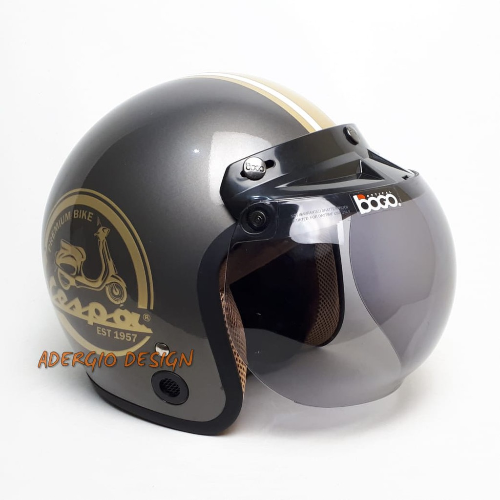 Jual HELM BOGO Motif Vespa Grey Glossy List Emas Full Cat Retro Klasik ...