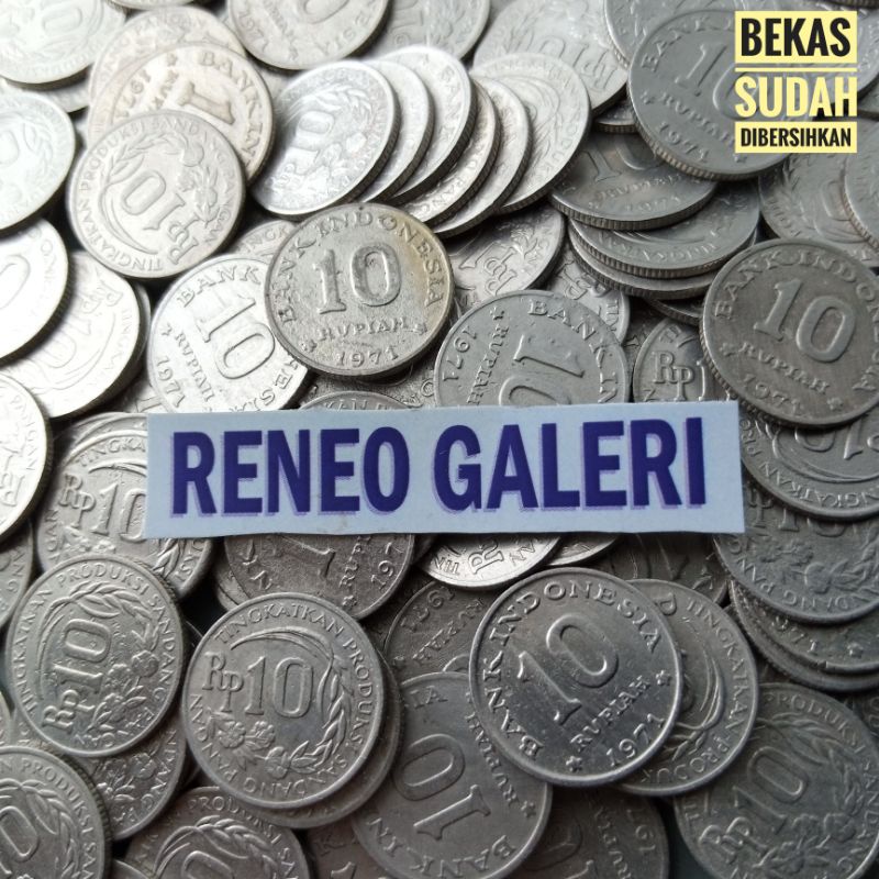 Jual VF Bagus Koin Mungil 10 Rupiah tahun 1971 padi & kapas Rp mahar uang kuno kancing nikel ...