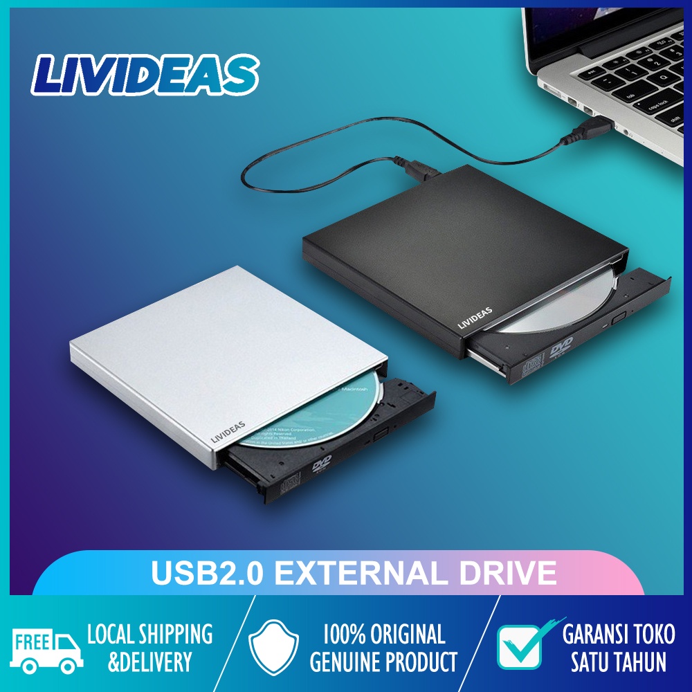 Jual Livideas CD ROM Drive External DVD Drive Slim Portable Optical ...