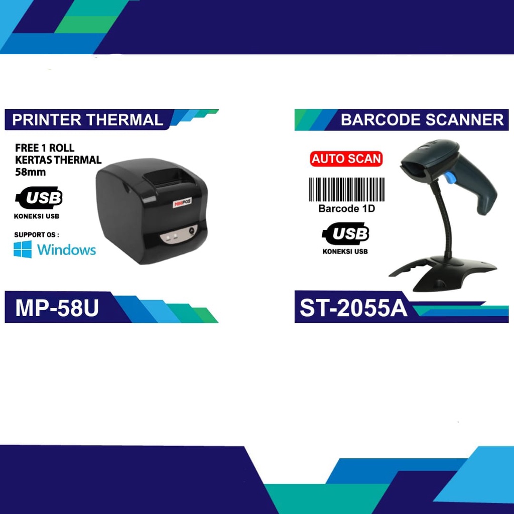 Jual PAKET KASIR PRINTER KASIR THERMAL 58 MM PLUS BARCODE SCANNER AUTO ...