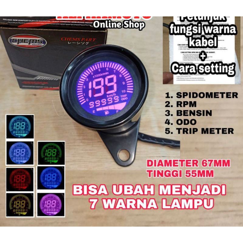Jual Speedometer bulat led digital 3 in 1 kilometer rpm Amper bensin indikator rpm bensin ...