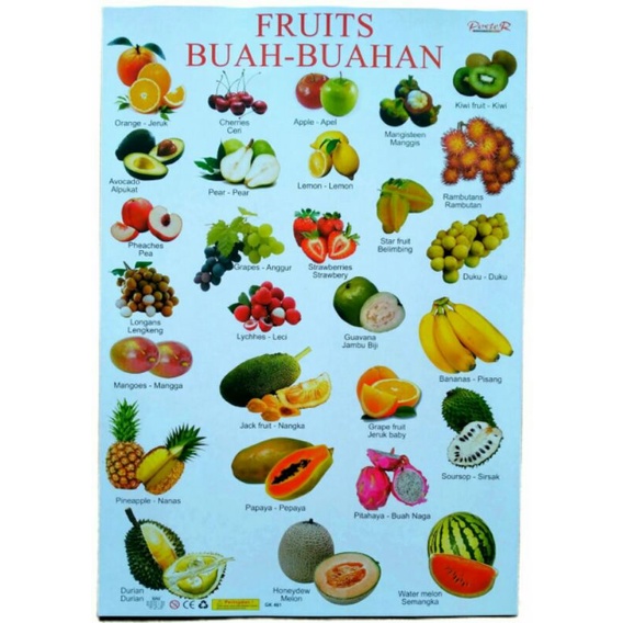 Jual POSTER ANAK EDUKASI FRUITS/BUAH-BUAHAN | Shopee Indonesia