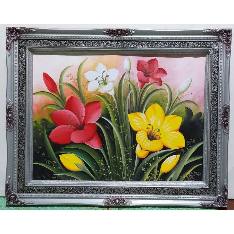 Jual Lukisan Bunga lili tinggal gantung sudah dengan pigura kayu ...