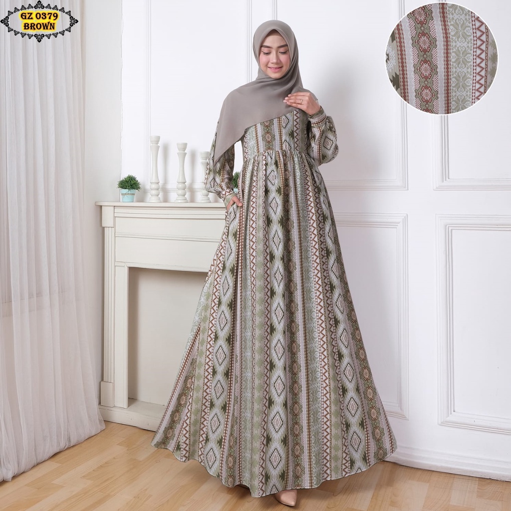 Jual Gamis Katun Rayon Viscose GZ0379 Brown/ Gamis Adem/ Gamis Motif ...