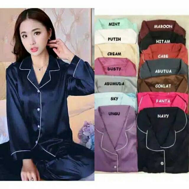 Piyama satin / Piyama Lengan Panjang satin / piyama lengan panjang ...