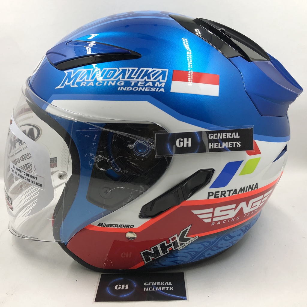 Jual HELM NHK R1 GP EDITION MANDALIKA BLUE MD DOUBLE VISOR HALF FACE ...