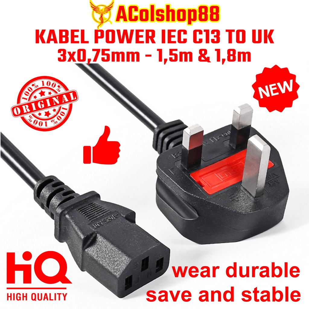 Jual KABEL POWER SUPPLY KAKI 3 UK TO IEC C13 POWER CORD IEC C13 TO UK 3 ...
