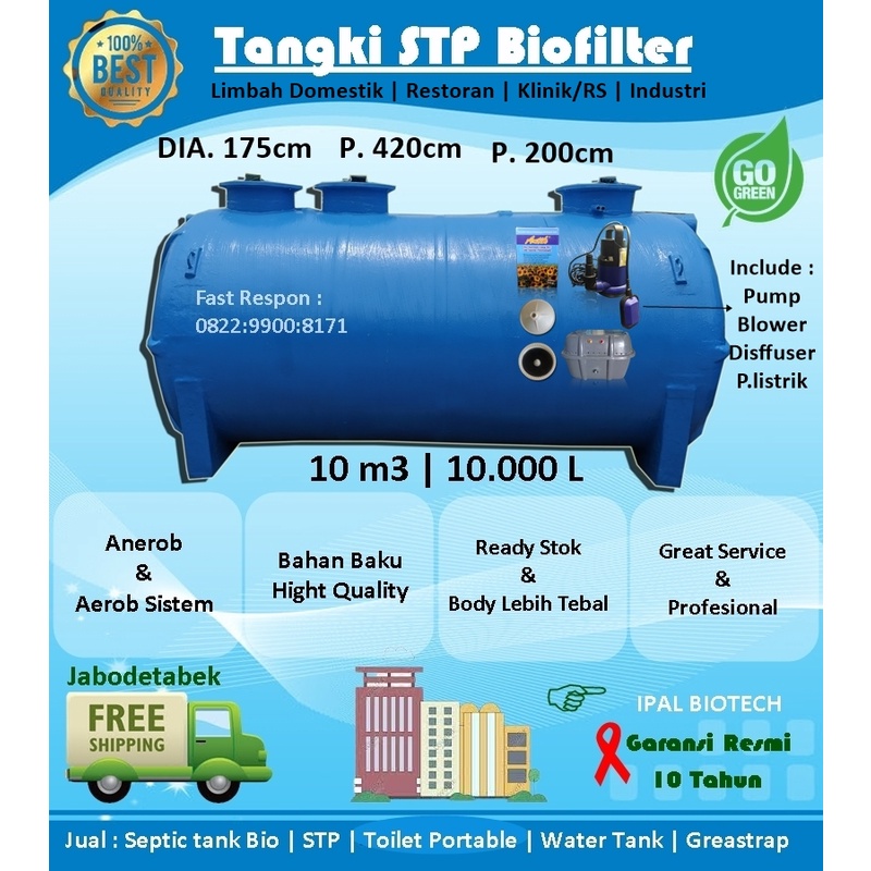 Jual IPAL STP BIOTECH, TANGKI IPAL BIOFILTER, 10000 LITER, STP 10 KUBIK ...