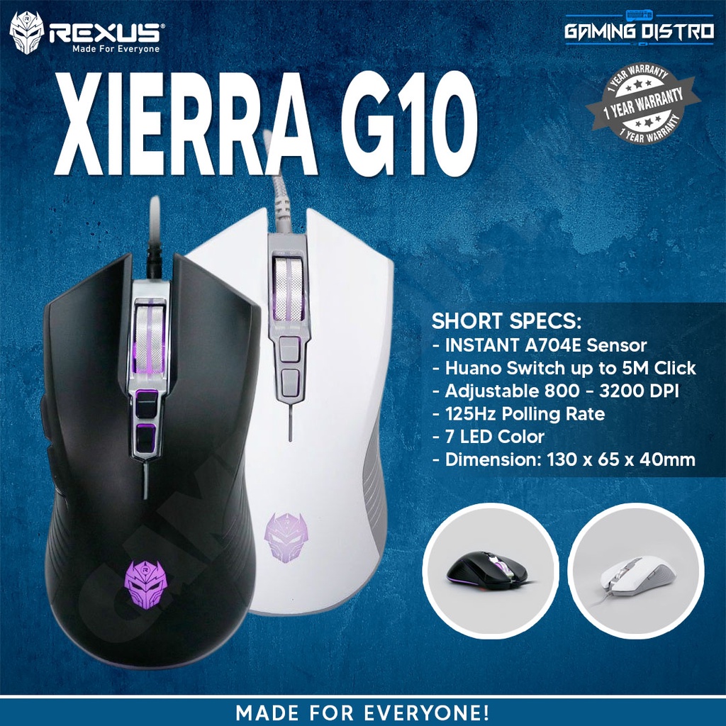 Jual Mouse Gaming Rexus Xierra G10 Instant Sensor & Huano Switches ...
