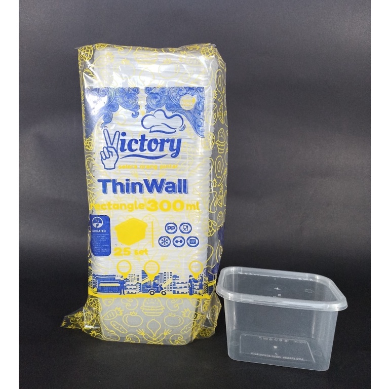 Jual Food Container Box Thinwall Rectangle 300ml merek victory isi 25pcs | tempat makan plastik ...