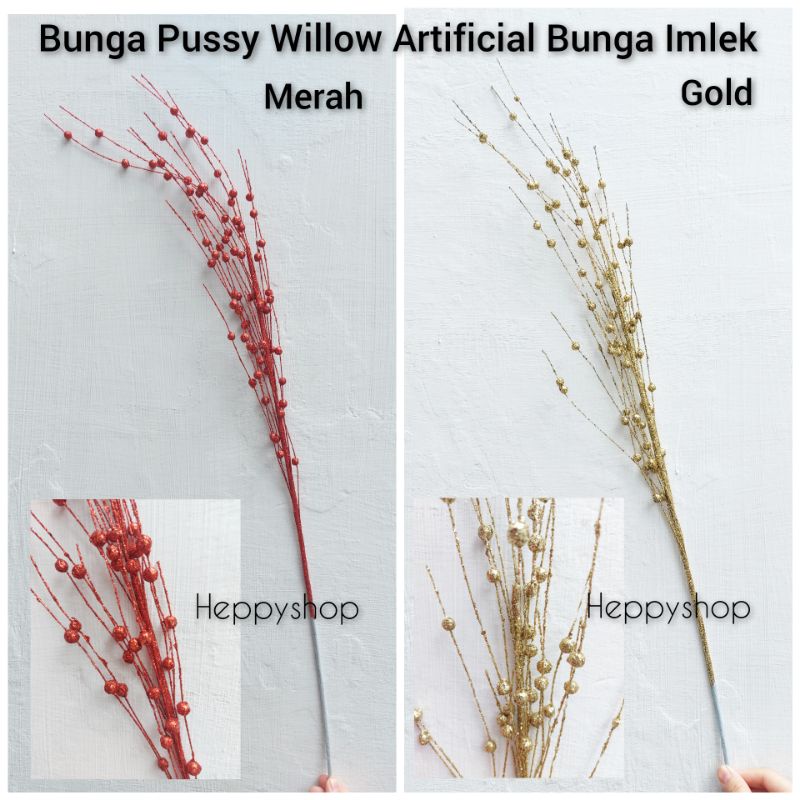 Jual Bunga Pussy Willow Artificial Cherry Glitter Bunga Natal Imlek ...