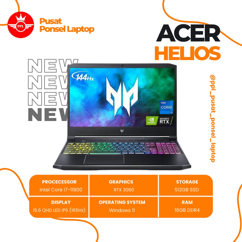 Jual ACER HELIOS CORE i7 11800 | 16GB | 512GB SSD | WIN11 | 15,6" INC | RTX 3060 | Shopee Indonesia