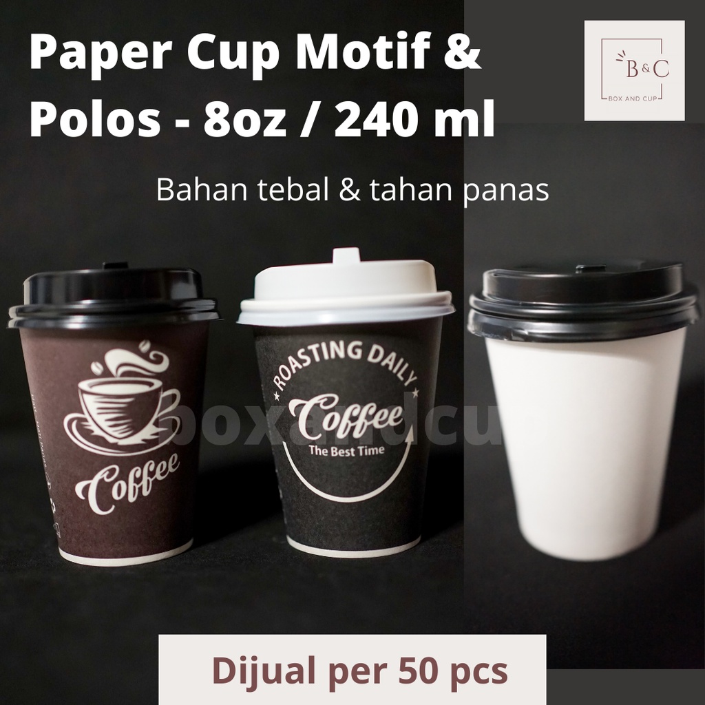 Jual Paper Cup / Gelas Kertas Panas Polos & Motif dan Tutup Murah / Kopi Coffee / Teh Tea ...