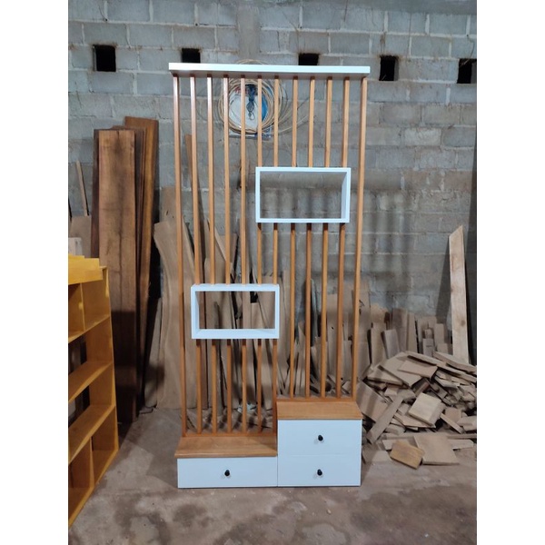 Jual partisi sekat ruangan minimalis kayu solid box laci atas putih ...
