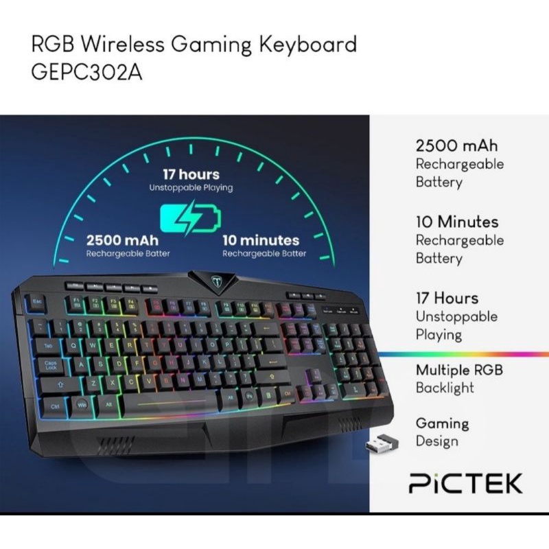 Jual Keyboard Wireless Gaming / Keyboard Pictek RGB - GEPC302A ...