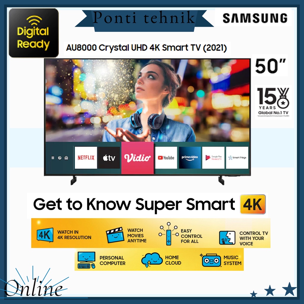 Jual TV LED SAMSUNG AU8000 Crystal UHD 4K Smart TV (2021) 50'' | Shopee Indonesia