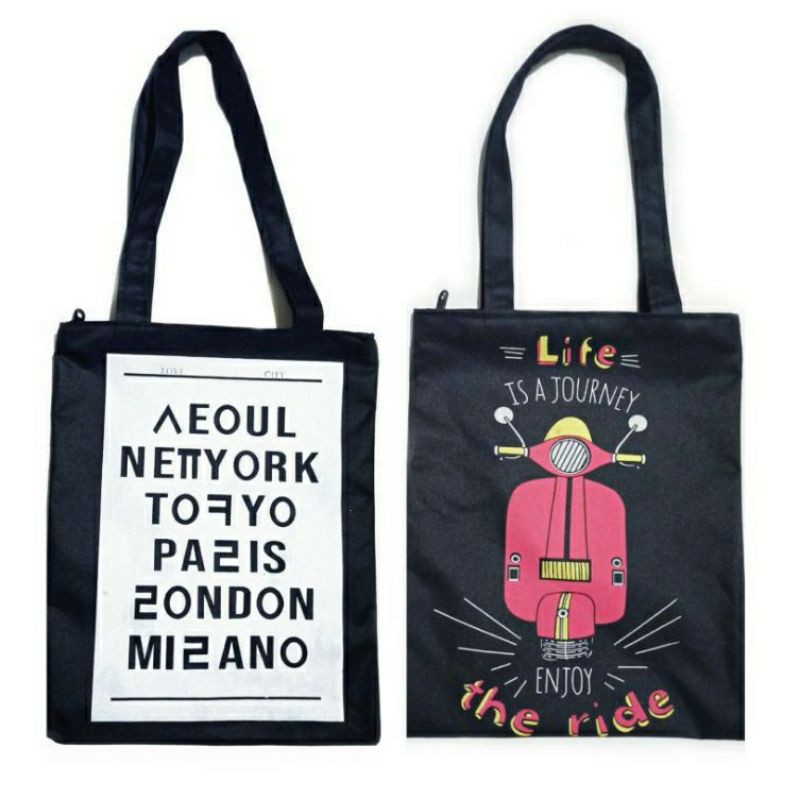 Jual Totebag sablon bahan dinier / Tas belanja (Pakai Resleting ...