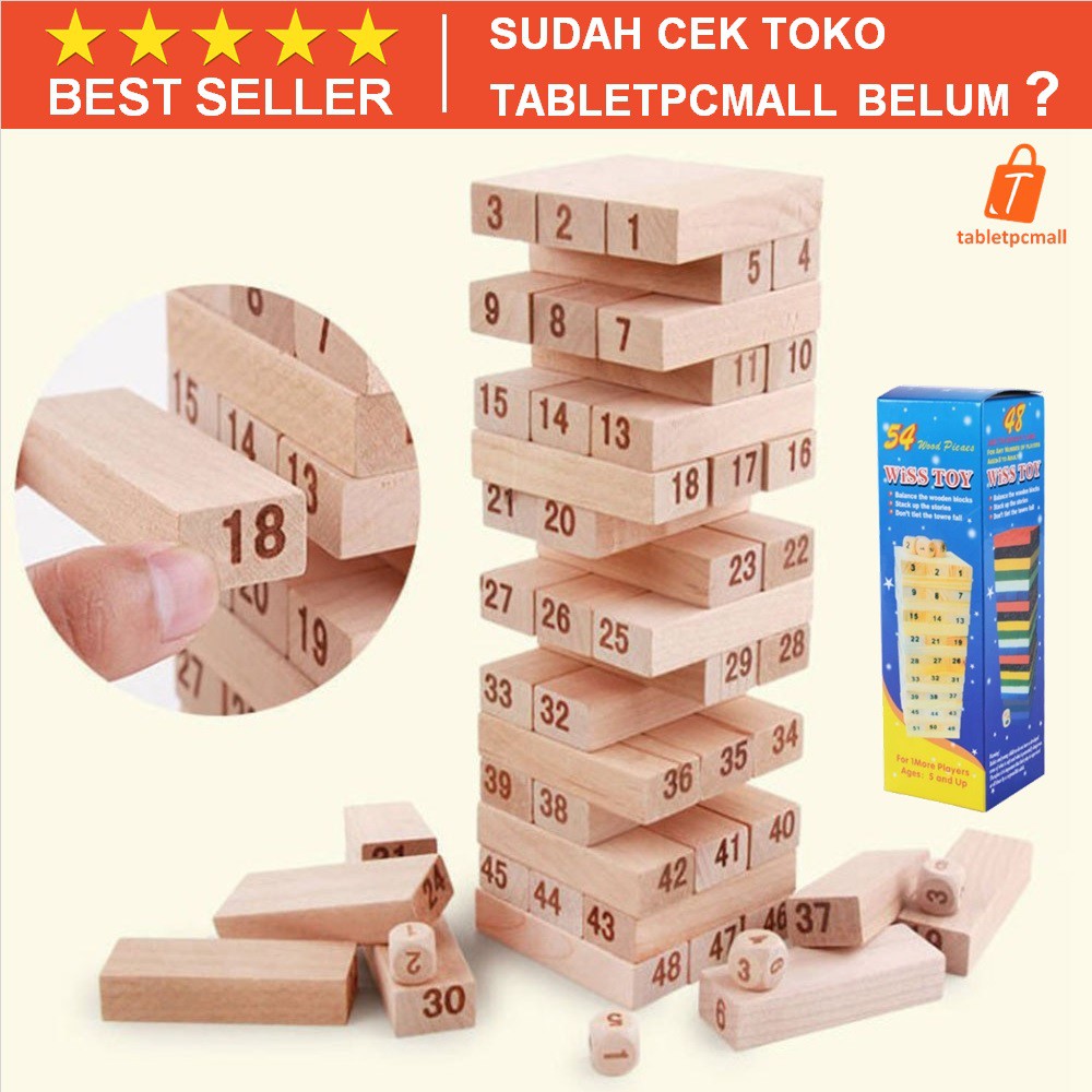 Jual Permainan Susun Balok Kayu 54 Balok dan 4 Dadu Jenga Kecil ...