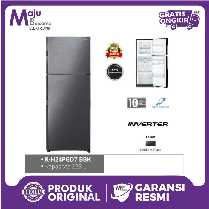 Jual HITACHI Kulkas 2 Pintu Stylish Line R-H24PGD7 BBK/BSL - 223L | Shopee Indonesia