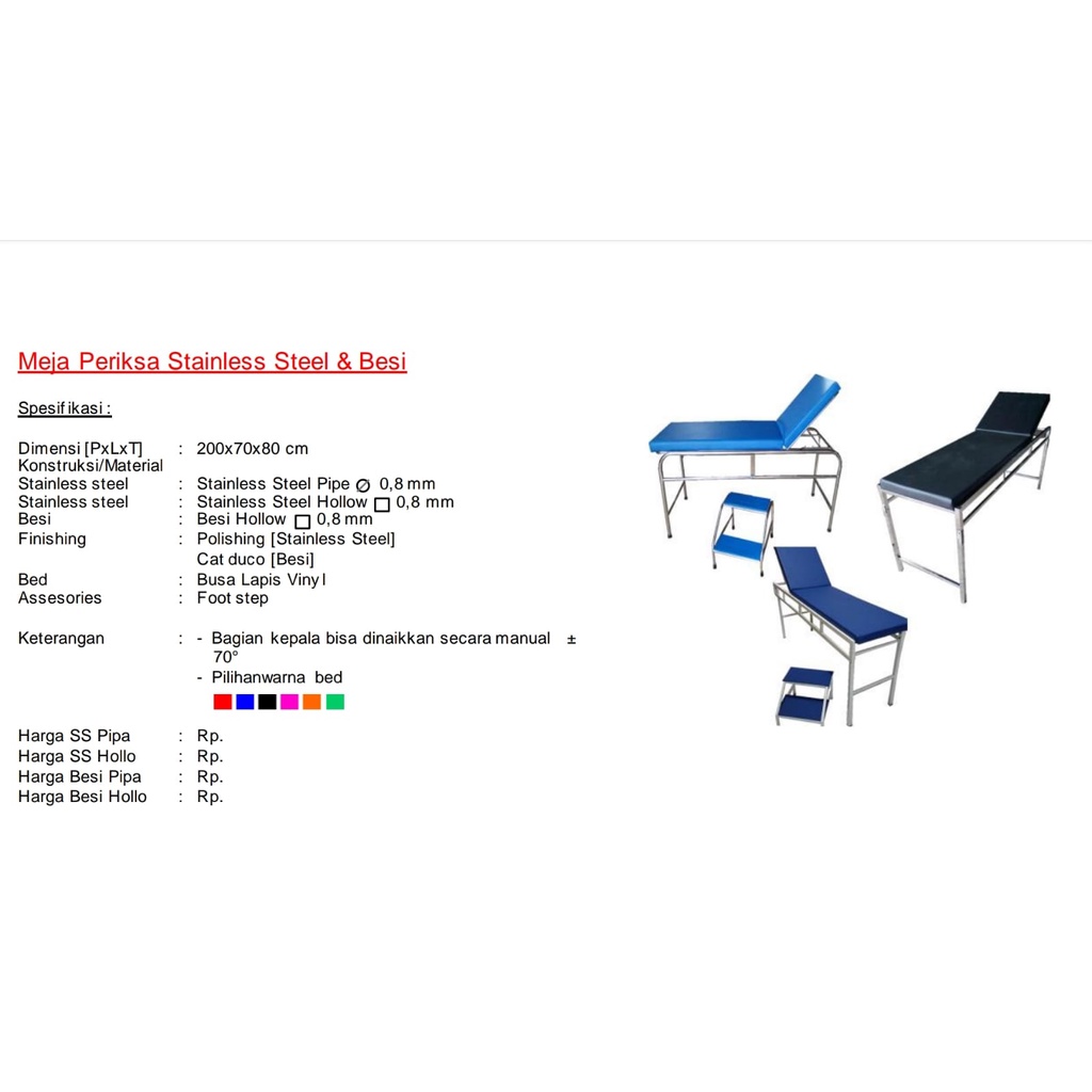 Jual Meja Periksa Stainless Steel | Bed Periksa Pasien | Ranjang ...