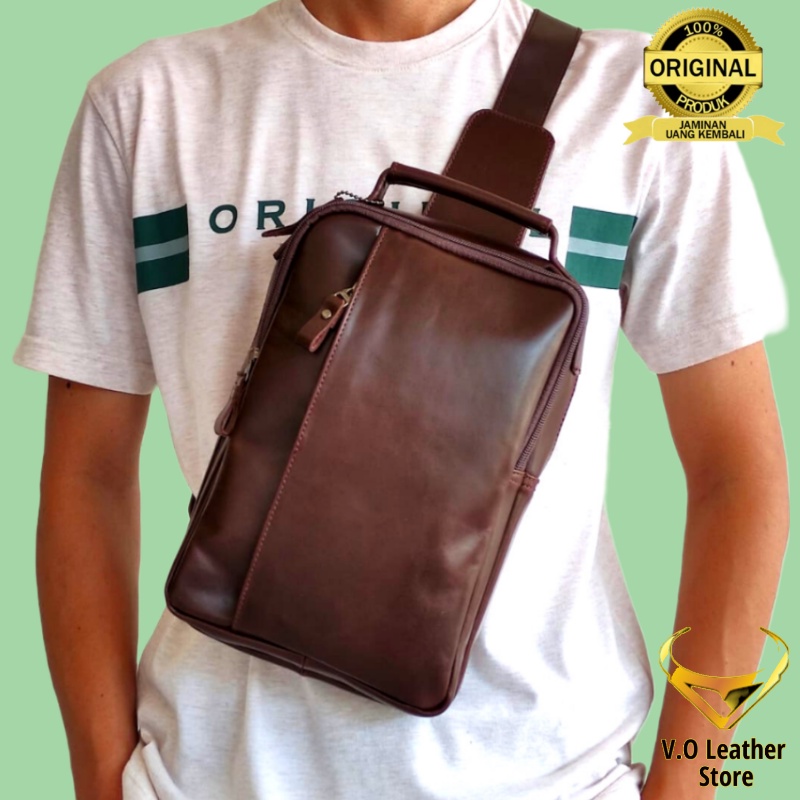 Jual Tas Selempang Kulit Waist Bag Pria Laki Cowok Asli Kulit Sapi ...