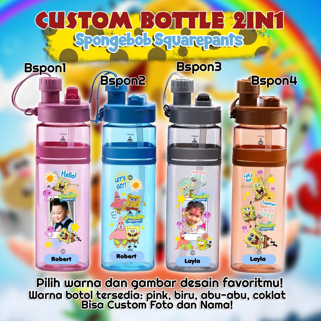 Jual Custom Botol Minuman - 2in1 & My Bottle - Gambar Spongebob ...