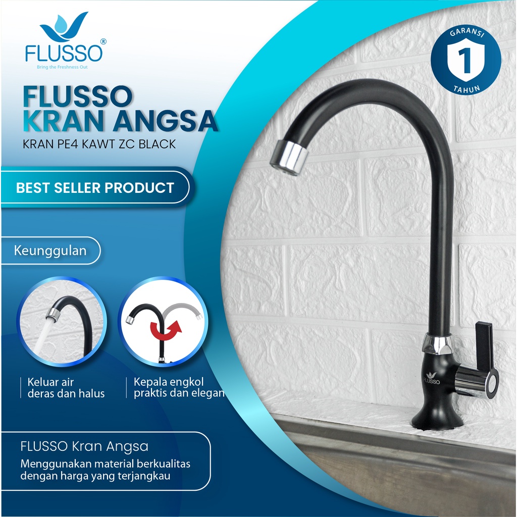 Jual FLUSSO Kran Angsa | Kran Wastafel Black | Kran Cuci Tangan | Kran ...