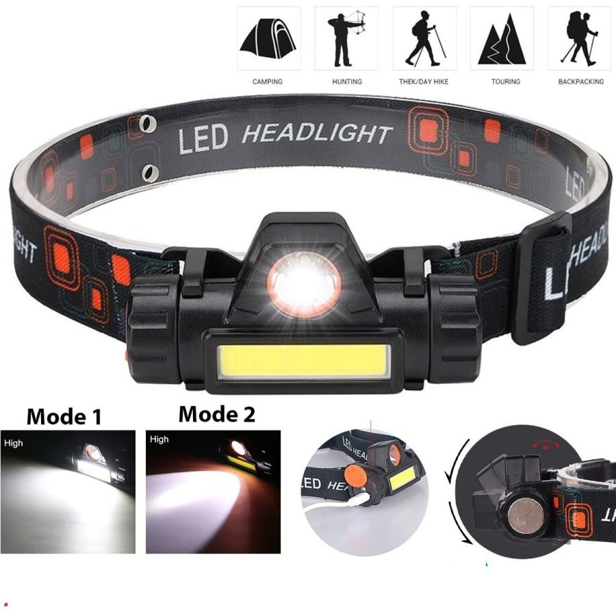 Jual Lampu Senter Kepala LED High Power Head Lamp COB Rechargeable Plus ...