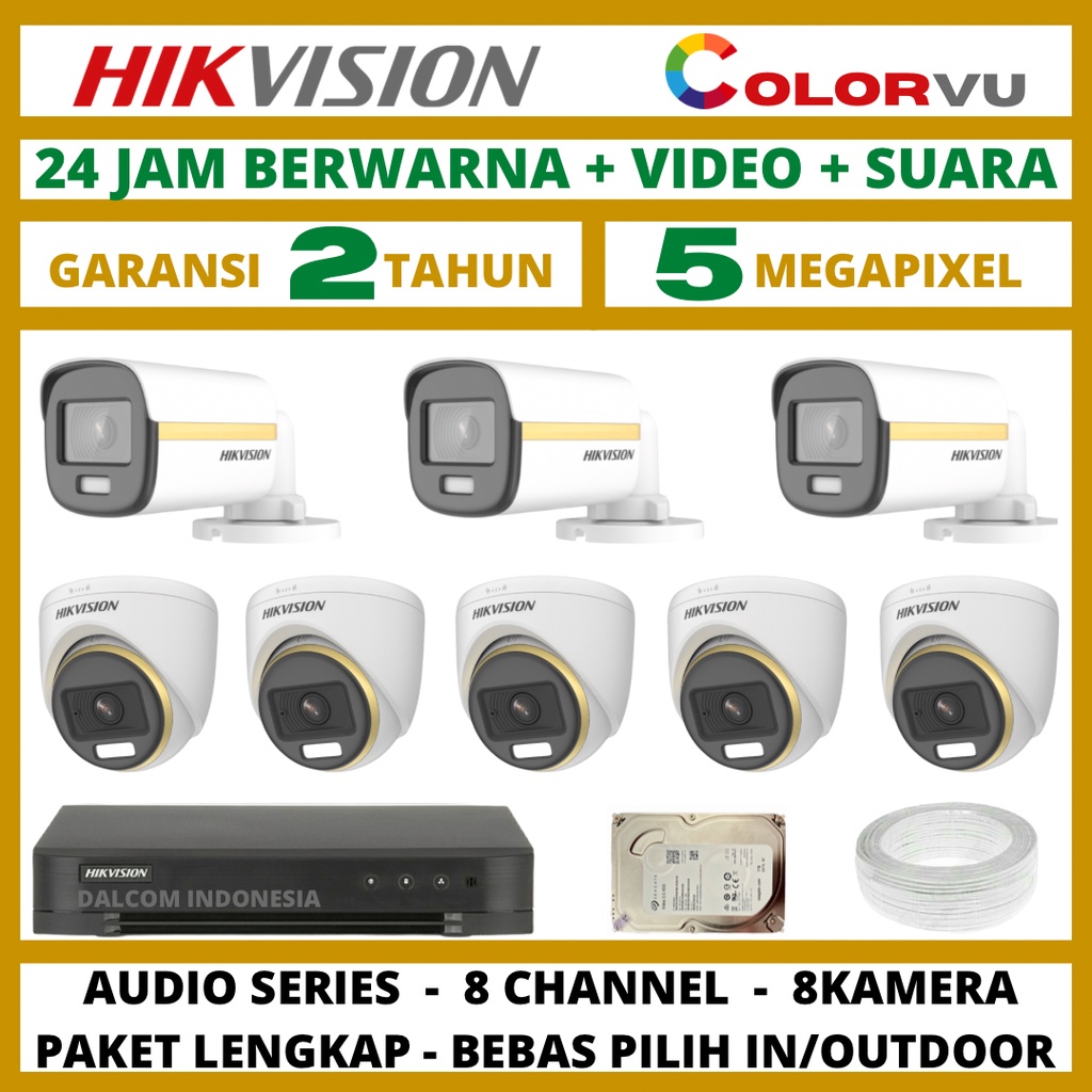Jual PAKET CCTV COLORVU HIKVISION 5MP 8 CHANNEL 8 CAMERA | Shopee Indonesia