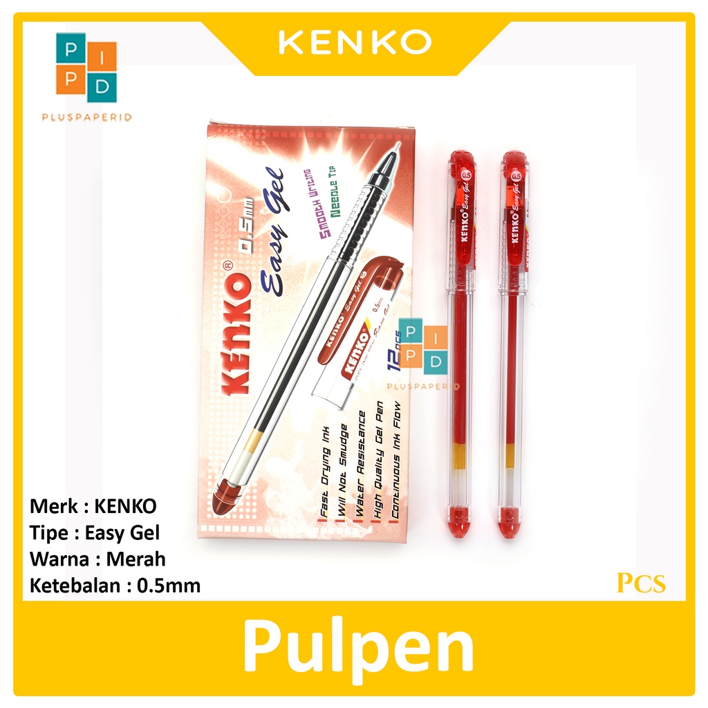 Jual KENKO - Pulpen Gel Pen - Easy Gel 0.5 mm Merah - Pcs | Shopee Indonesia