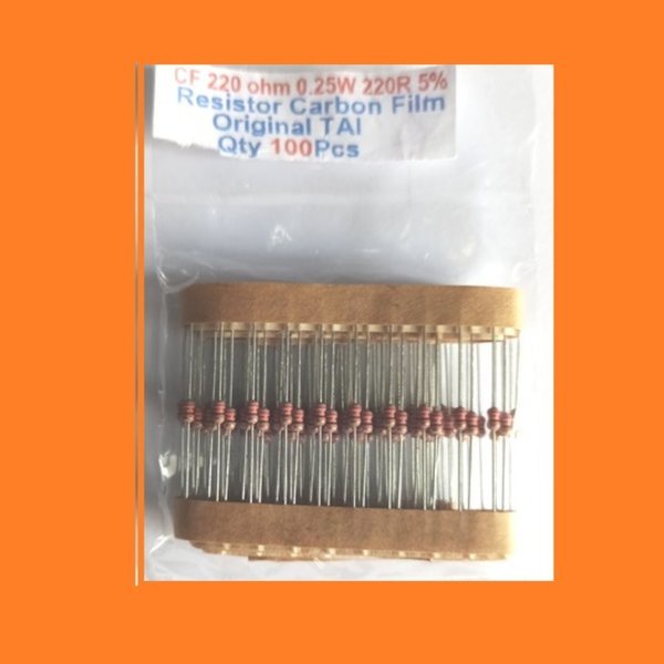 Jual Qty 100Pcs CF 220 ohm 0.25W 220R 5 Percent Resistor Carbon Film Original TAI | Shopee Indonesia